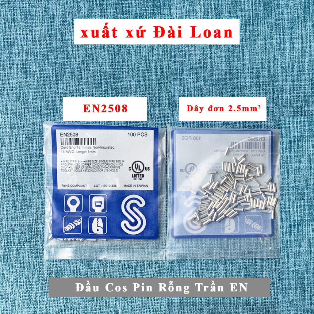 Đầu cos pin rỗng trần Đài Loan EN1508 (1.5) EN2508 (2.5) EN4010 (4.0 ...