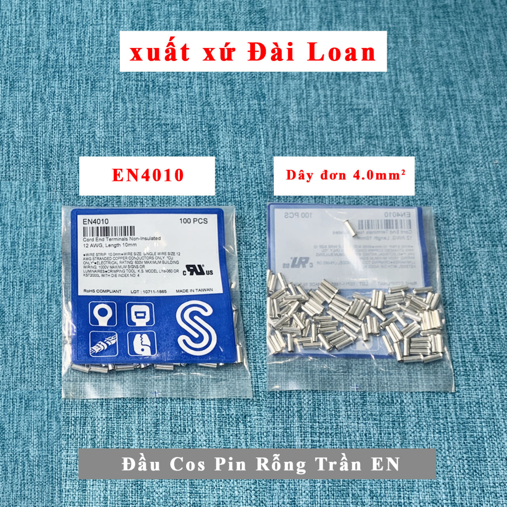 Đầu cos pin rỗng trần Đài Loan EN1508 (1.5) EN2508 (2.5) EN4010 (4.0 ...
