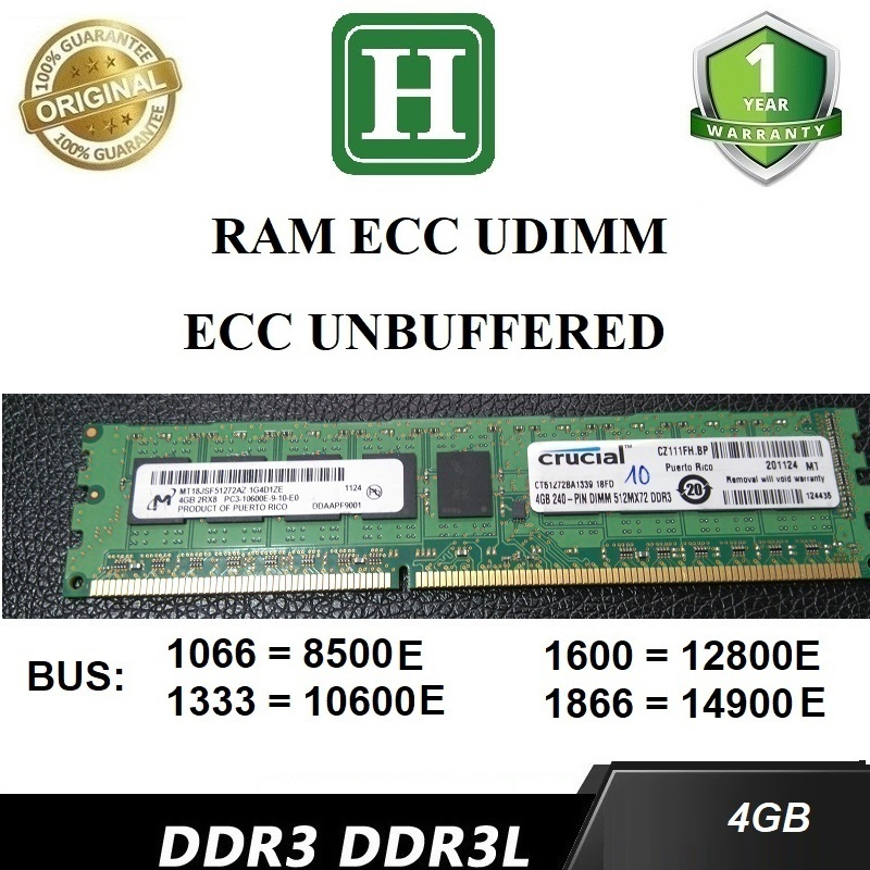 Ram ECC UDIMM/ECC Unbuffered 4GB DDR3 (PC3 1.5V) bus 1333 - 10600E tháo ...