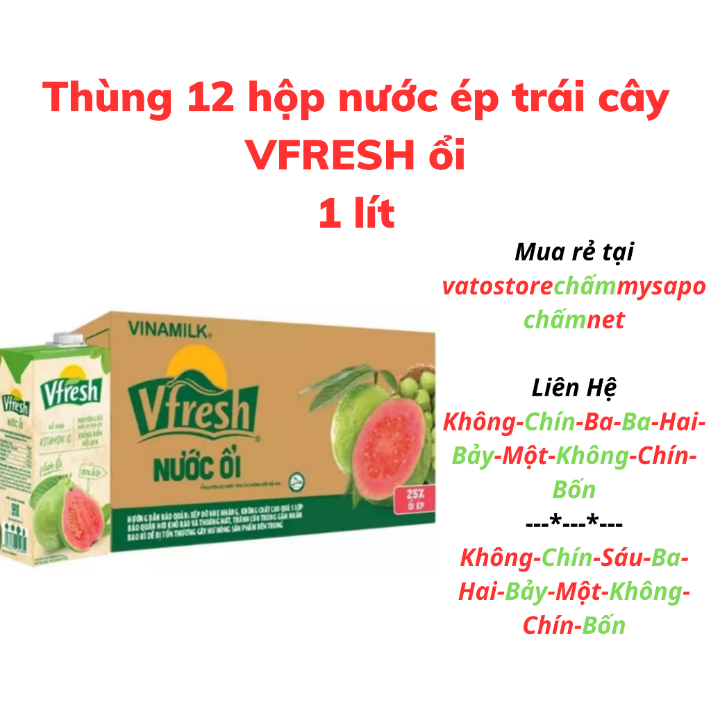 Thùng 12 hộp nước ổi ép VFRESH 1 lít / Combo 3 hộp nước ổi ép VFRESH 1L ...