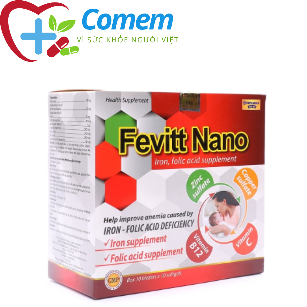 Fevitt Nano HDPHARMA bổ máu, bổ sung Sắt hữu cơ, Acid Folic - 100 viên ...