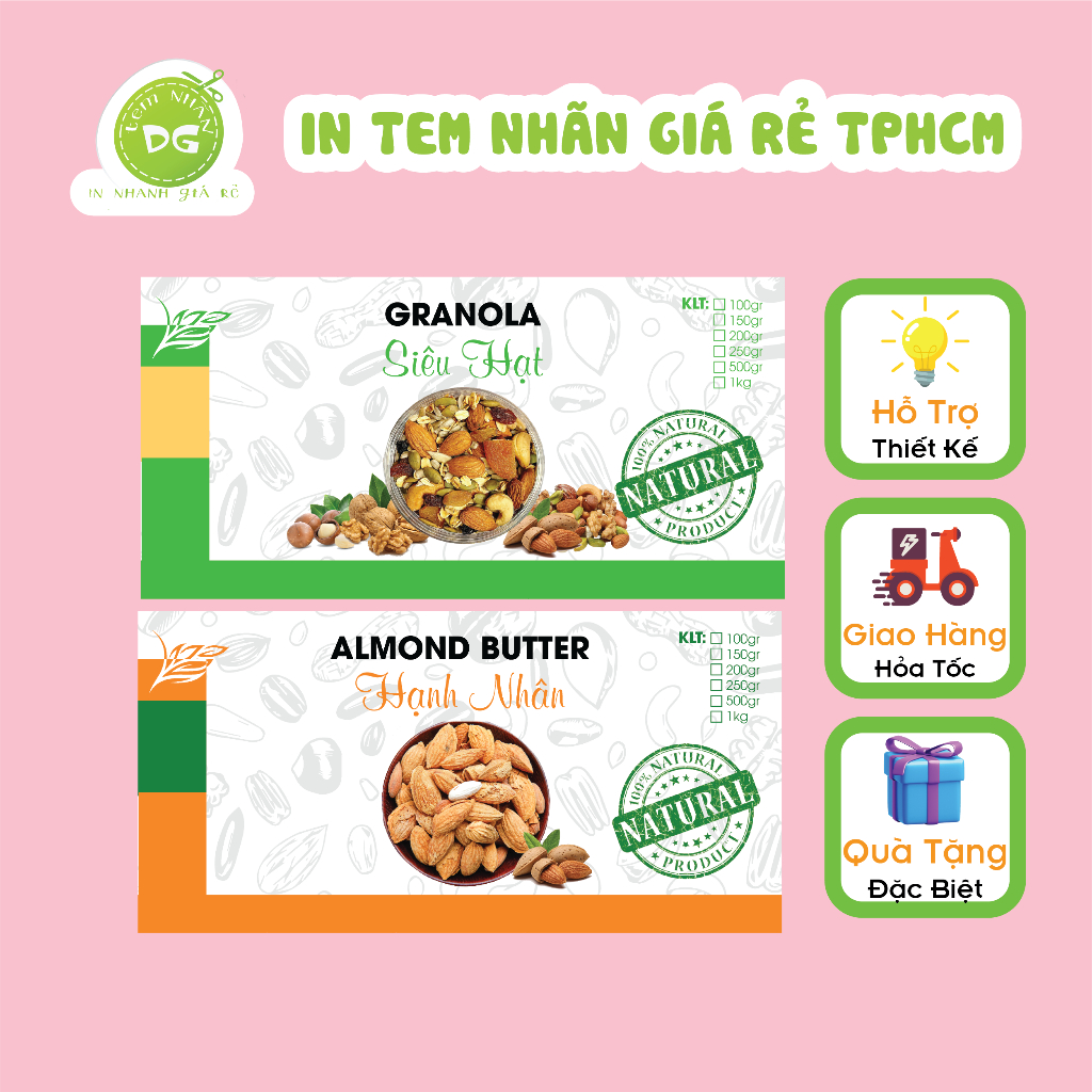 [Sẳn] 12 Tem Nhãn Giấy, Decan, Sticker Dán Các Loại Hạt Granola, Macca ...