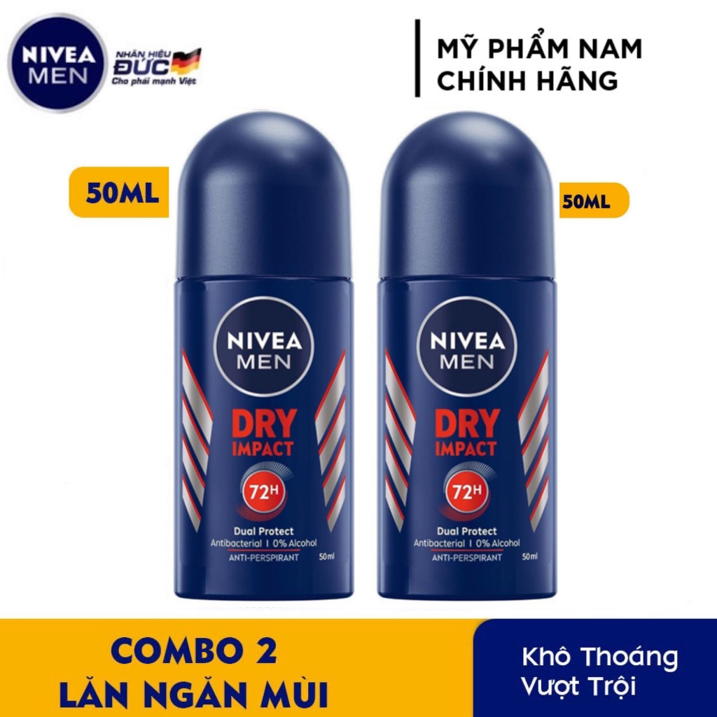 Bộ 2 Lăn Ngăn Mùi NIVEA MEN Dry Impact Khô Thoáng 72H (50 ml) | Shopee Việt Nam