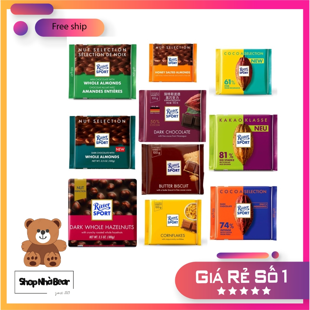 Socola hiệu Ritter Sport Đức 100g (Nhiều Vị) | Shopee Việt Nam