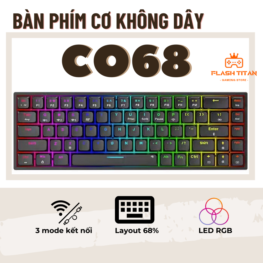 Bàn phím cơ không dây C068 - Hỗ trợ Hotswap - Trục cơ Brown switch - 3 ...