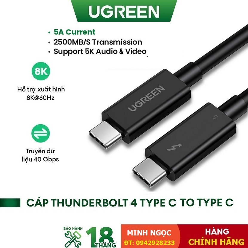 Cáp USB Type-C sang USB Type-C Thunderbolt 4 dài 0.8m Ugreen 30389 ...