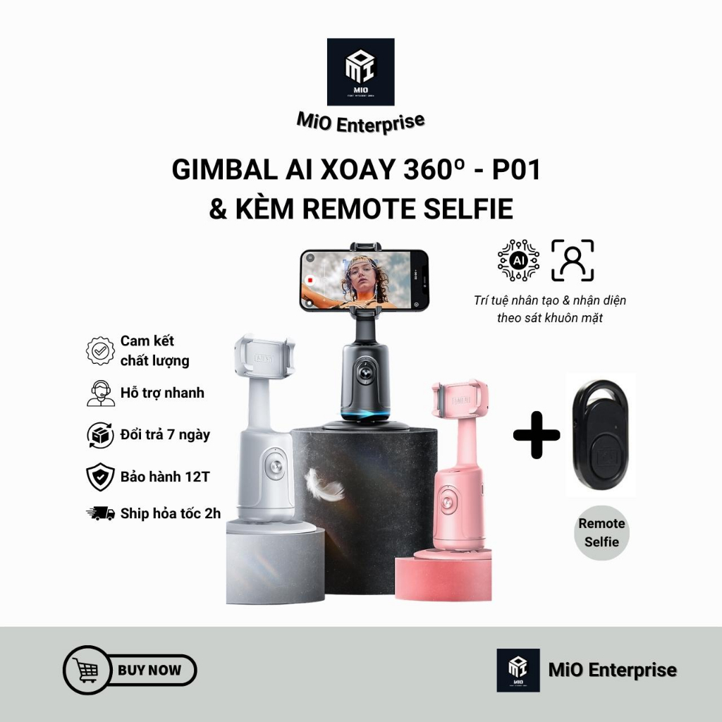 Gimbal AI 360-P01 + Remote Selfie, Giá Đỡ Theo Dõi Khuôn Mặt Cho Quay Video, Livestream, Tiktok ...