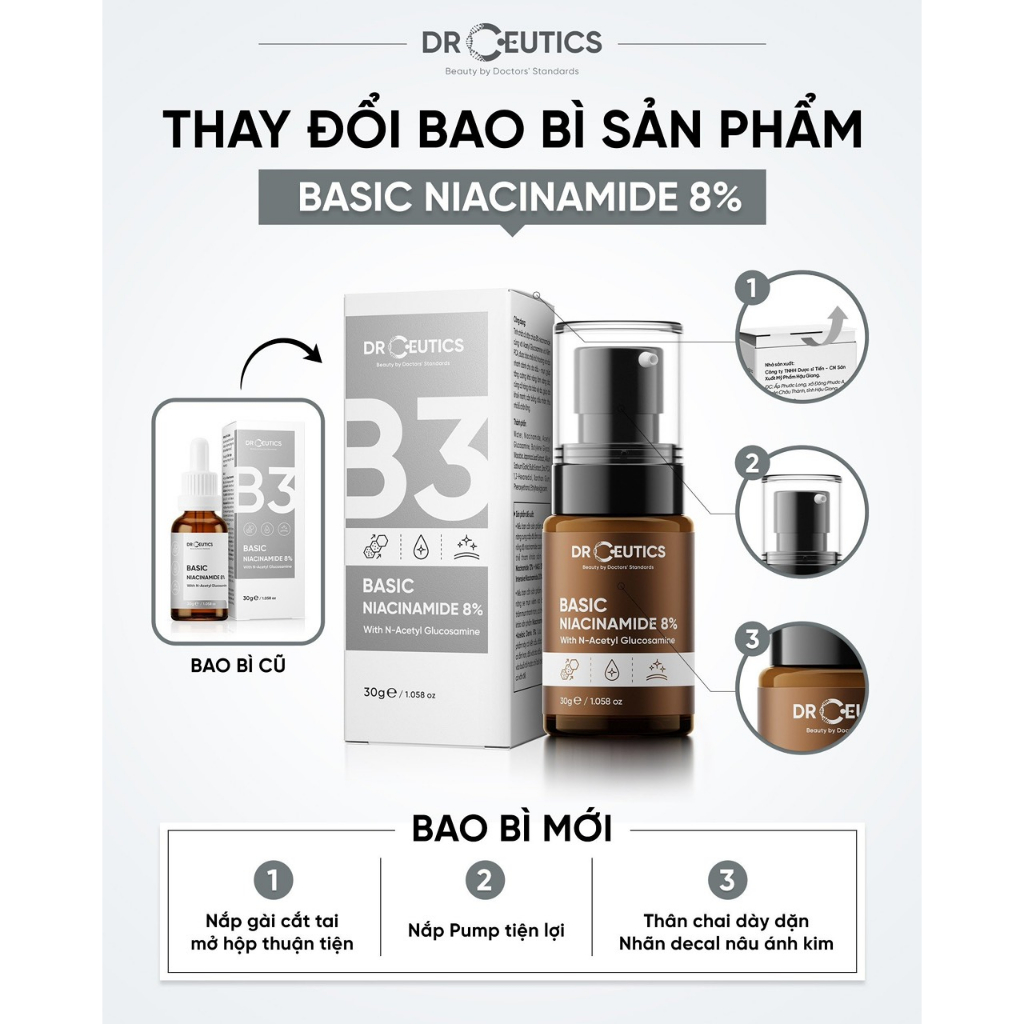 Serum DrCeutics B3 Niacinamide giảm thâm, sáng da, hỗ trợ kiềm dầu 30ml, 100ml | Shopee Việt Nam