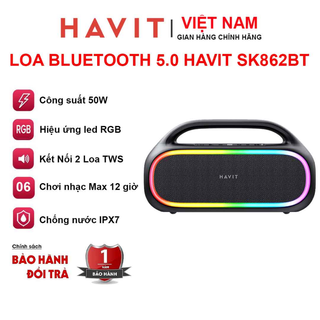 Loa Bluetooth 5.0 HAVIT SK862BT | Công Suất 50W | Kháng Nước IPX7| Pin 4000Mah Nghe Nhạc Đến 12H ...