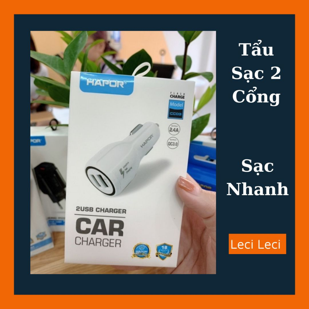 Tẩu sạc ô tô HAPOR DUAL 2.4A - 3.0 hỗ trợ sạc nhanh - bảo hành 12 tháng ...