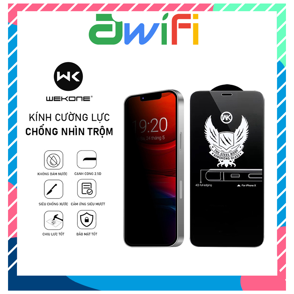Kính cường lực iphone WK chống nhìn trộm cao cấp 4D 6s/6splus/7/7plus/8/8plus/x/xs/11/12/13/pro ...