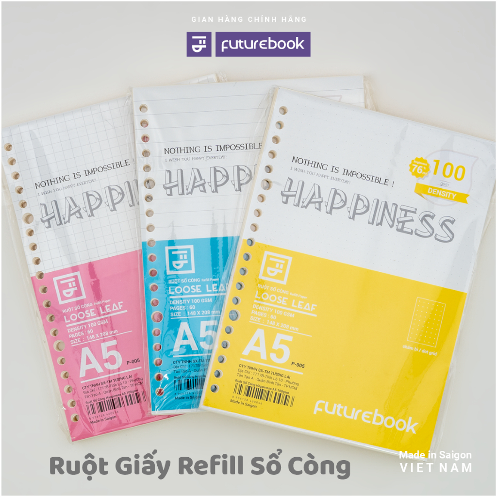 Combo Giấy Refill Ruột Sổ Còng Binder Happiness Caro/Kẻ Ngang/Chấm Dot ...