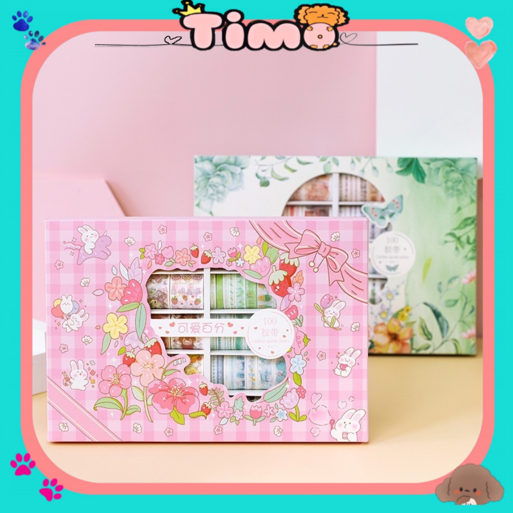 Hộp Băng Dính Washi Tape Sticker 100 Tấm Cute Set Quà Tặng Sinh Nhật ...