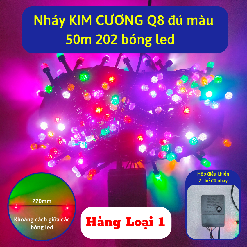 Dây đèn led nháy kim cương Q8 cao cấp 10m,20m,40m,50m bóng led to,có ...