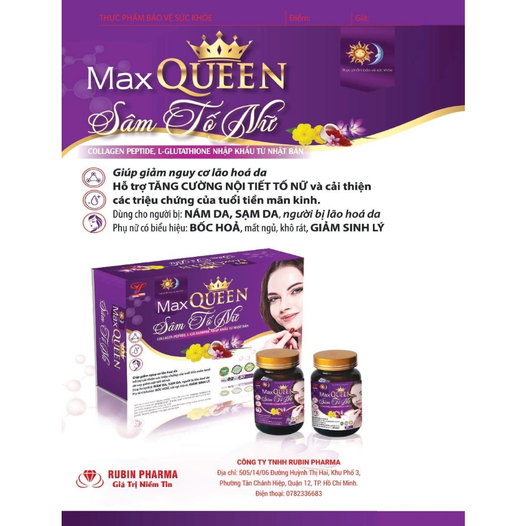 Viên uống trắng da Max Queen Sâm Tố Nữ (Hộp 2 lọ x 30 viên) | Shopee ...