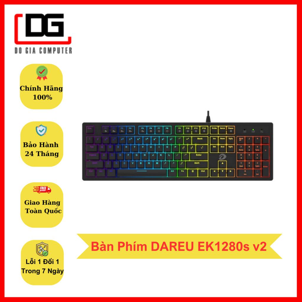 Bàn phím cơ Gaming DAREU EK1280s v2 104KEY (MULTI LED, RGB Strip,Blue ...