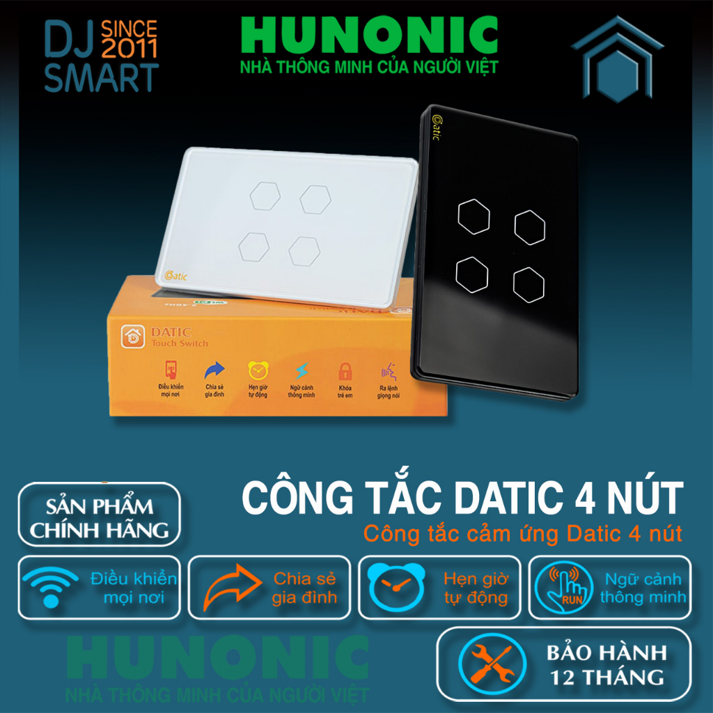 Công Tắc Cảm Ứng Thông Minh HUNONIC DATIC 4 Nút - Công Tắc Wifi Điều ...