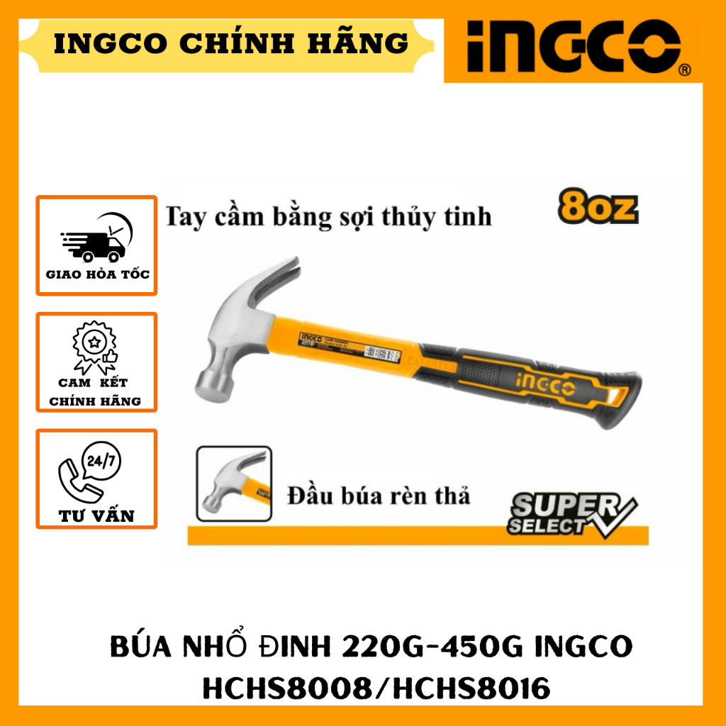 Búa nhổ đinh 220g 450g INGCO HCHS8008 HCHS8016 hàng chính hãng | Shopee Việt Nam