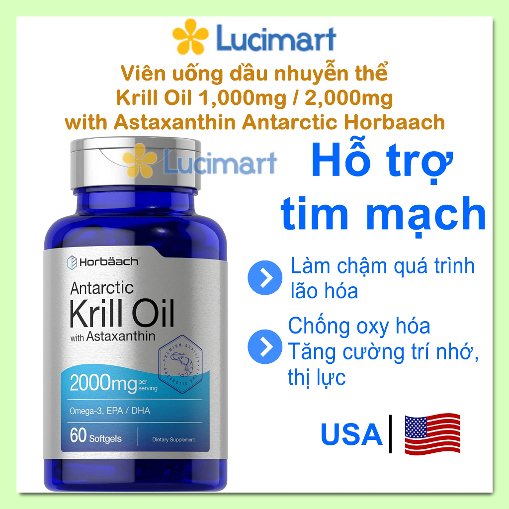 Viên uống dầu nhuyễn thể Krill Oil 1000mg, 2000mg with Astaxanthin ...