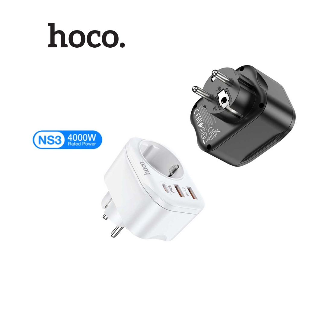 Ổ điện sạc đa năng Hoco NS3 công suất cao 4000W.PC 1 cổng Type-C và 2 cổng USB, chống cháy,chân ...