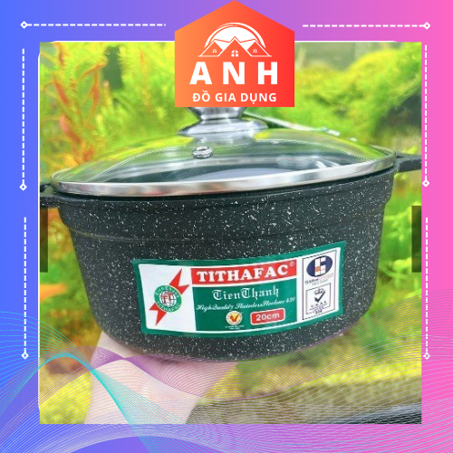 Nồi vân đá chống dính - nồi nấu bếp từ Tithafac Cao Cấp Nắp Kính - Dụng ...