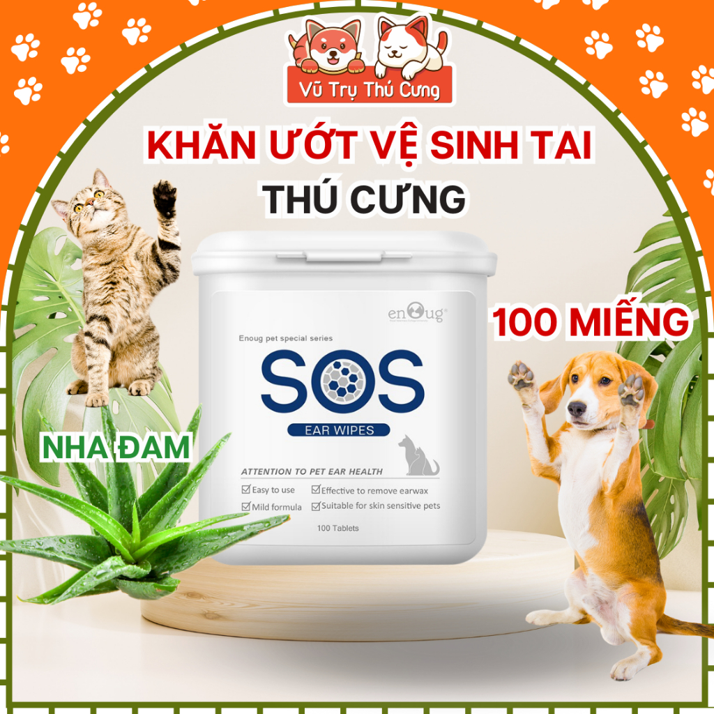 Khăn ướt lau tai cho Chó Mèo SOS, 100 miếng, vệ sinh tai sạch sẽ | Shopee Việt Nam