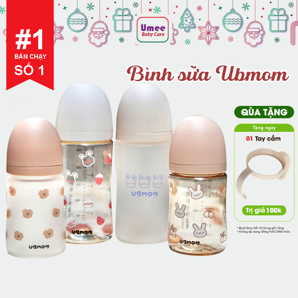 Bình Sữa Bình Ti UBMOM Hàn Quốc Chính Hãng Cho Bé Họa Tiết Thỏ Trắng, Thỏ Nâu Mẫu Mới 200ml ...
