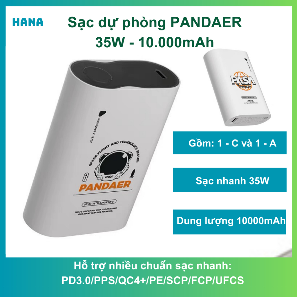 Sạc dự phòng mini PANDAER 35W dung lượng 10000mAh - Sạc nhanh 35W - Nhỏ gọn Mini - Sạc nhanh ...