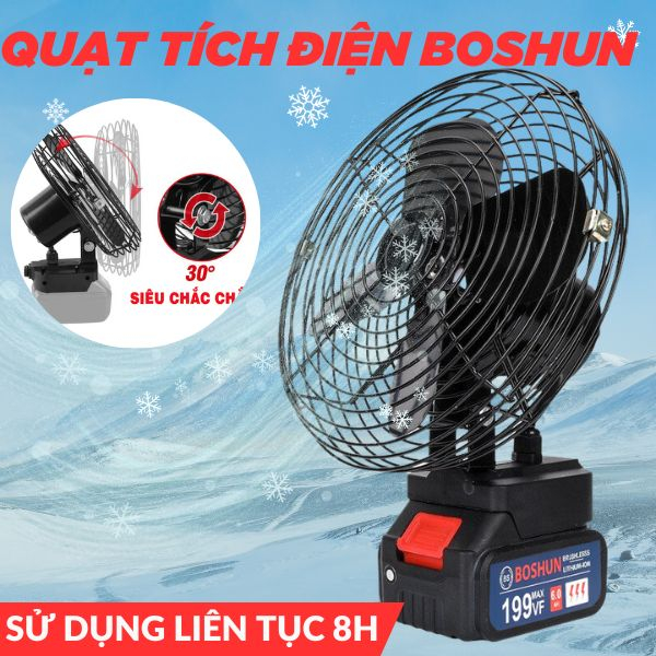 Quạt tích điện, quạt pin mini để bàn, Quạt pin Boshun 199V pin 10 cell ...