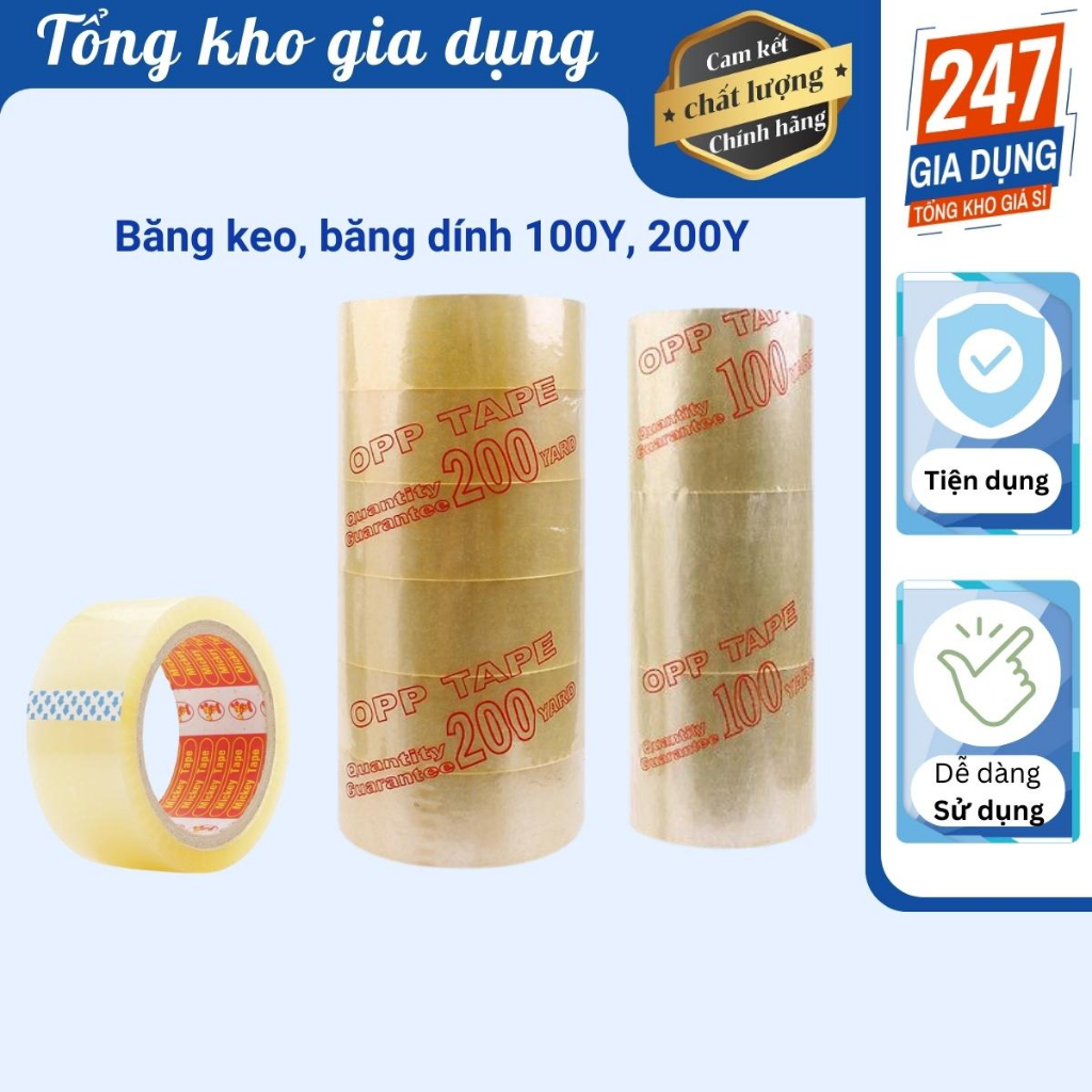 Băng keo, băng dính 100Y, 200Y 1.8kg dán thùng, đóng gói (cây 6 cuộn) | Shopee Việt Nam