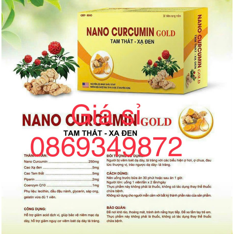 Viên uống NANO CURCUMIN GOLD Tam thất Xạ đen - Hỗ trợ giảm Acid dịch vị , giảm nguy cơ loét dạ ...