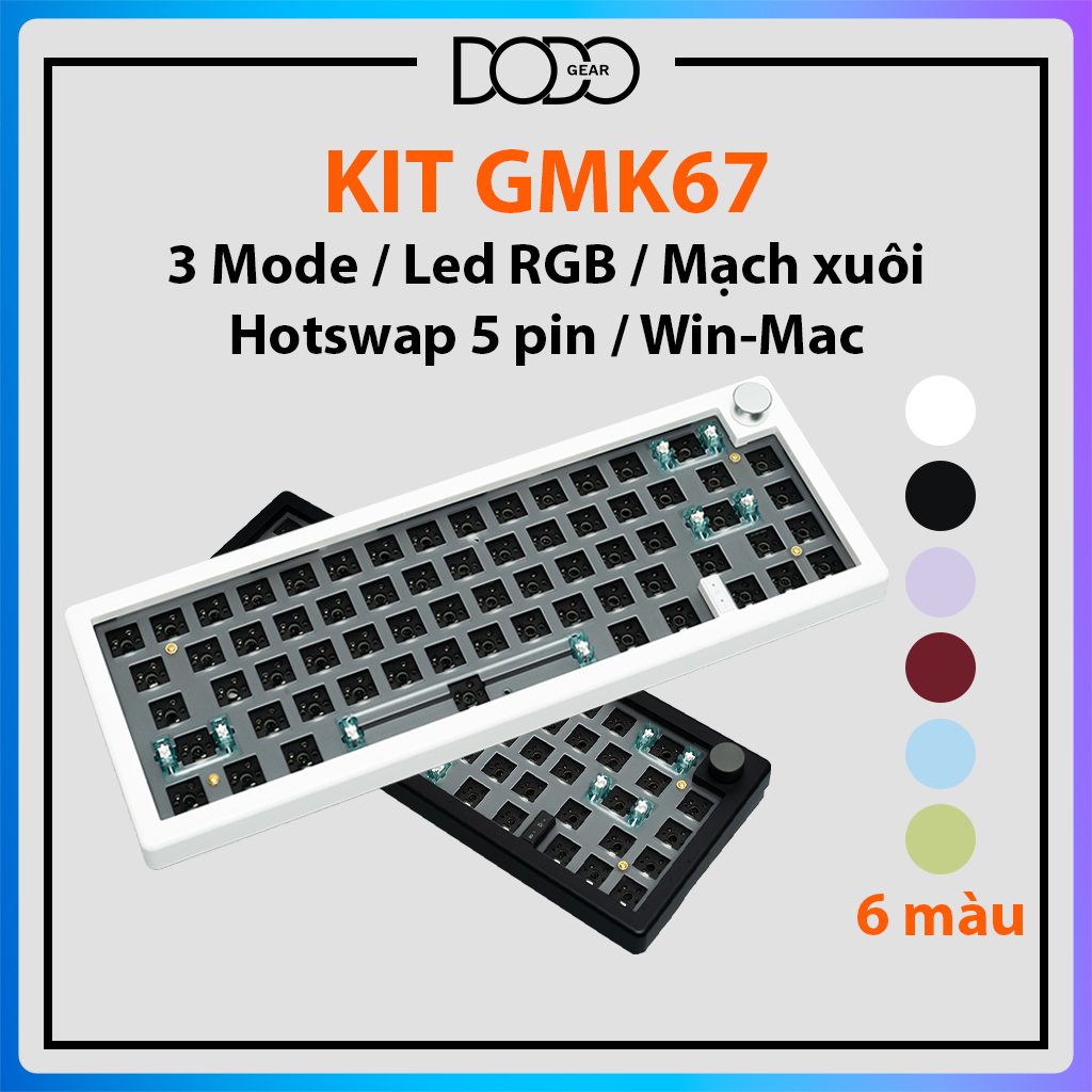 Bộ kit bàn phím cơ GMK67 LED RGB 3 mode kết nối dây, bluetooth và wireless hotswap 5 pin kit GMK ...