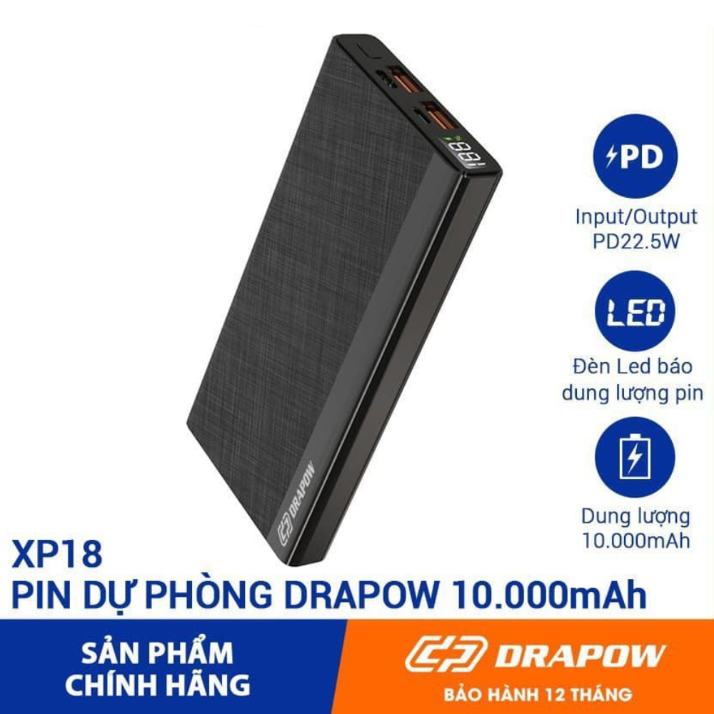 Pin Sạc Dự Phòng 10.000mAh Drapow XP18 10.000mAh Hỗ Trợ Sạc Nhanh 22.5W ...
