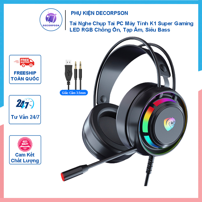Tai Nghe Chụp Tai PC Chuyên Game Máy Tính K1 Super Gaming Giả Lập 7.1 ...