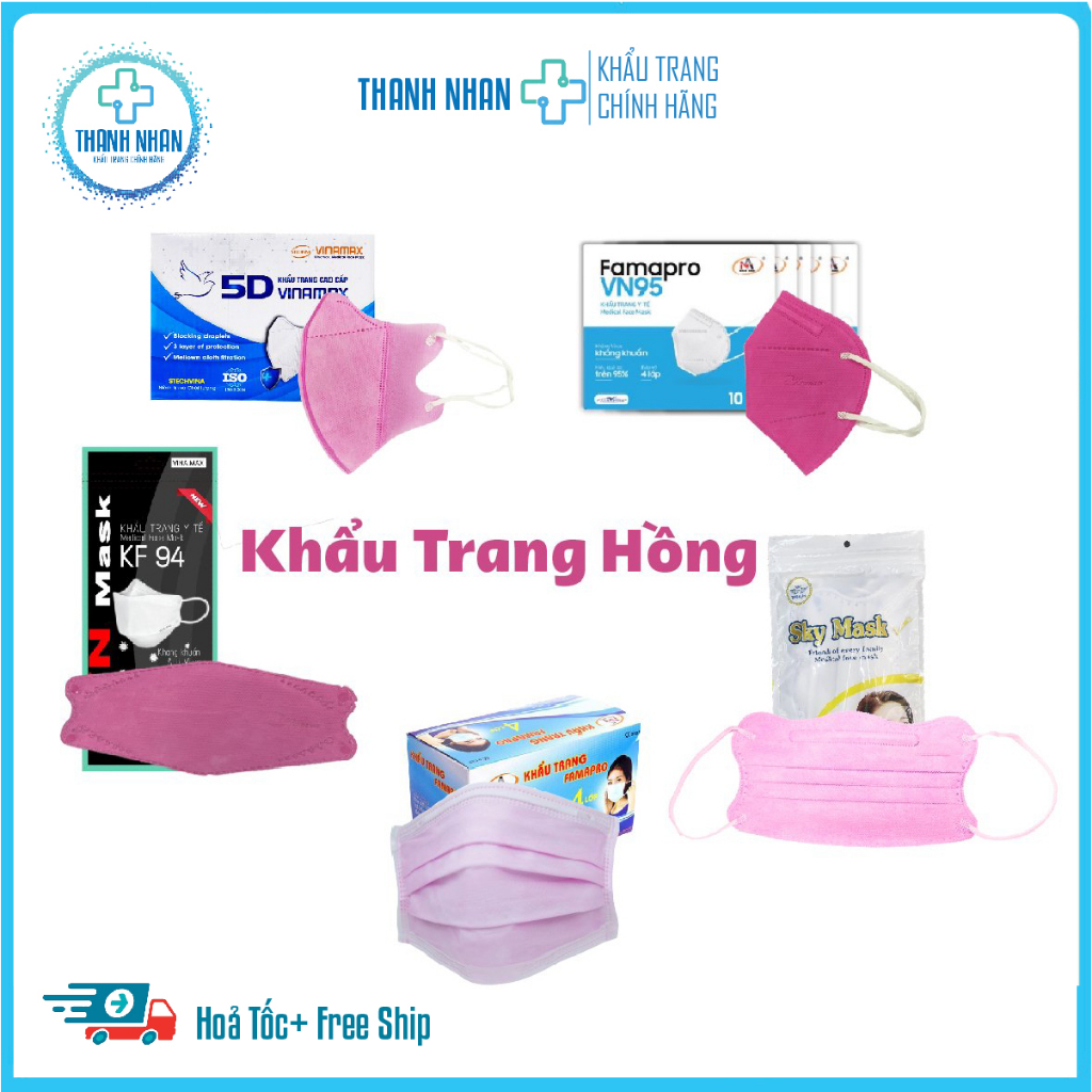 Khẩu Trang Màu Hồng Đang Được Bán Trên Thị Trường:KF94.N95,5D,4D,3D,Chống Nắng,Chống Bụi,Tia UV ...