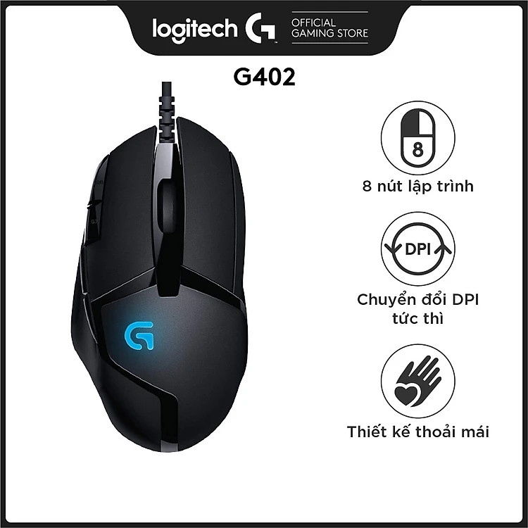 Chuột Game Có Dây Logitech Hyperion Fury G402 - 4000 DPI, LED, 8 Phím, Chơi game FPS siêu nhanh ...