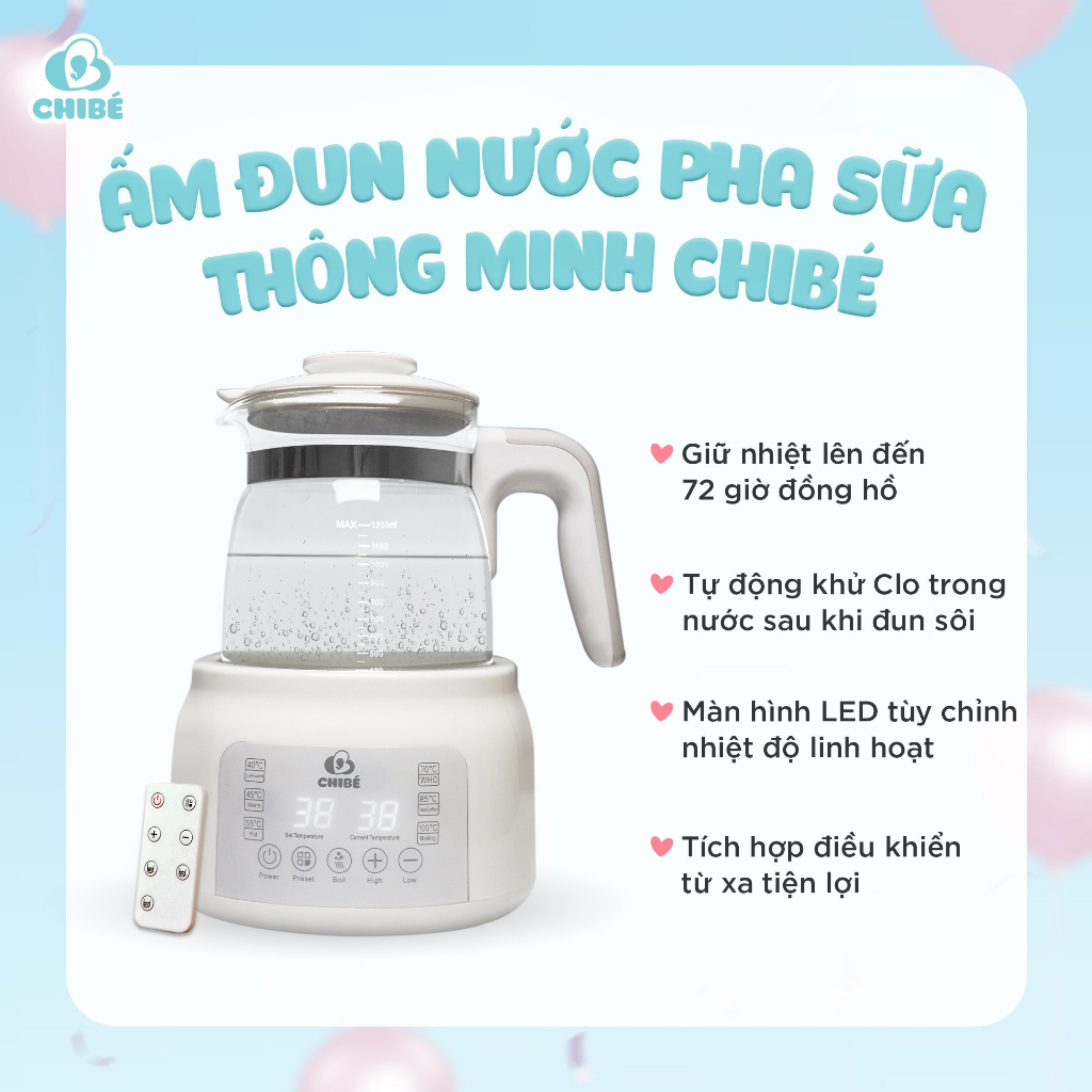Ấm Đun Nước Pha Sữa Thông Minh Tuỳ Chỉnh Nhiệt Độ ChiBé Tích Hợp Màn Hình Hiển Thị Điều Khiển Từ ...