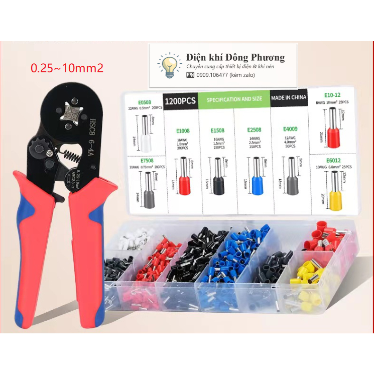 [LOẠI TỐT - COMBO] Kìm bấm cos pin HSC8 6-4A tự điều chỉnh, hộp cos pin ...