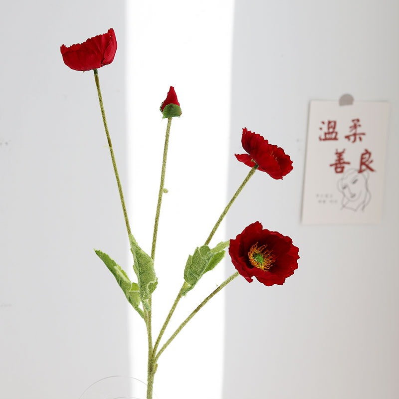 Hoa anh túc nhân tạo -Hoa poppy giả 3 bông 1 nụ trang trí tiệc cưới ...