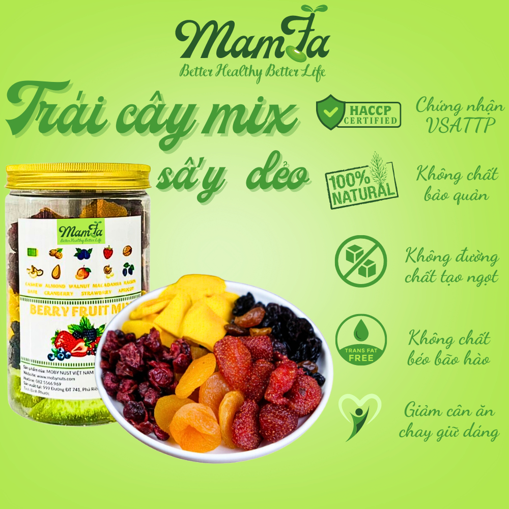 [Quà+Miễn Ship]Trái cây sấy dẻo không đường Mamfa mix nho nâu xoài mơ vàng nam việt quất cao cấp ...