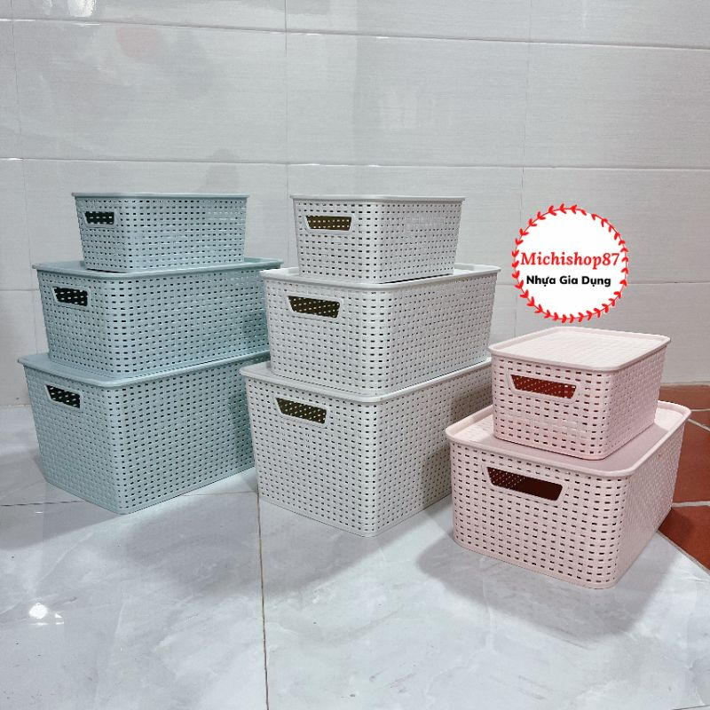 Giỏ nhựa có nắp Hàn Quốc 3 size Việt Nhật, giỏ đựng đồ đa năng tiết kiệm không gian (3386-3387 ...