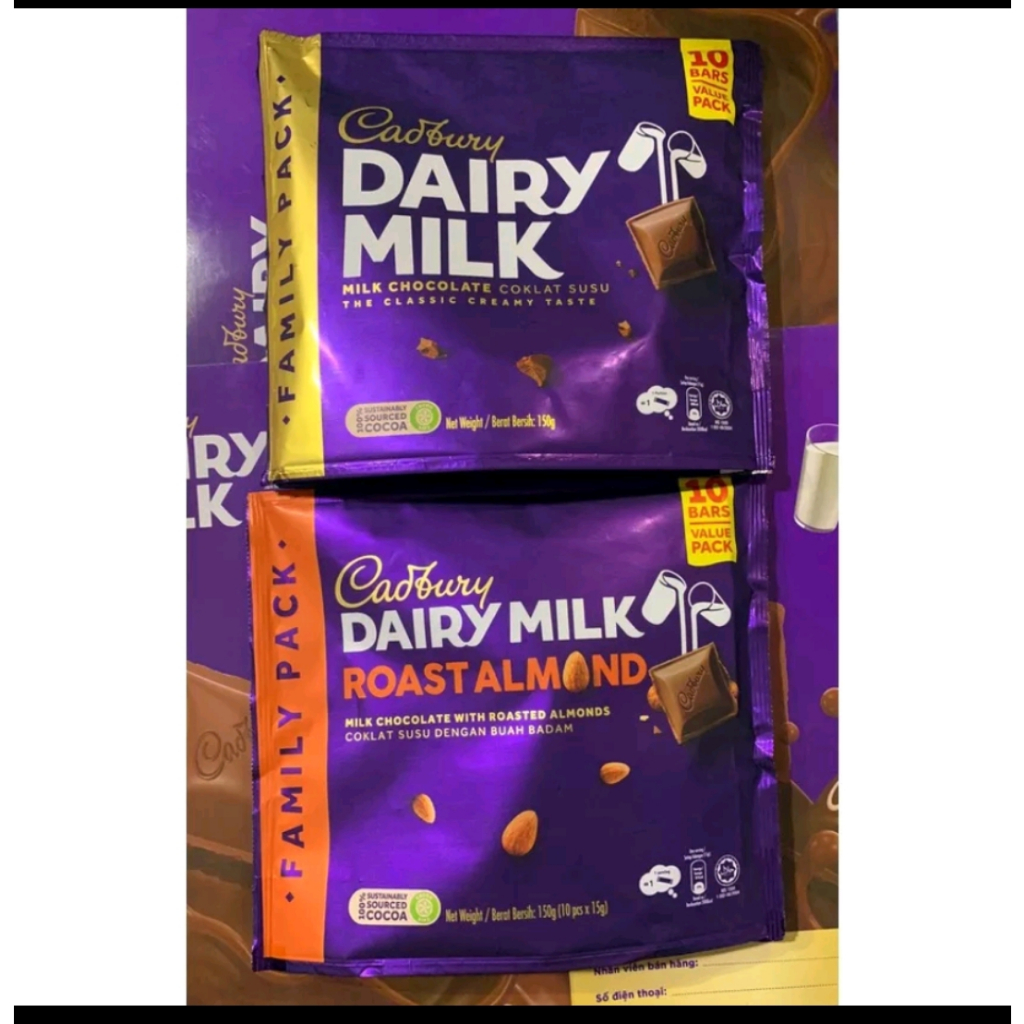 Socola Cadbury Dairy Milk 150g (1 gói gồm 10 thanh 15g) | Shopee Việt Nam
