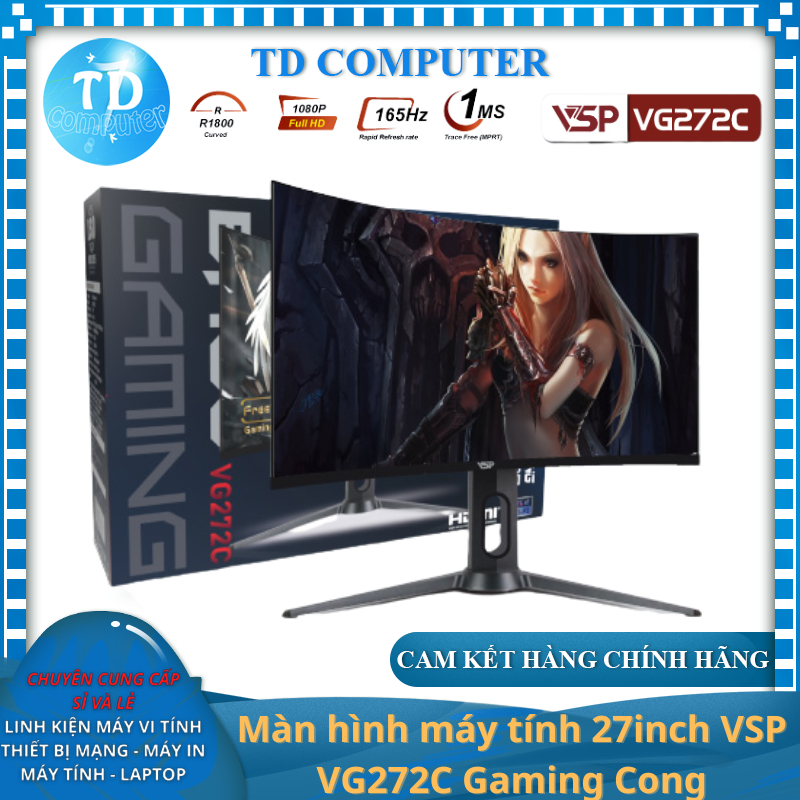 Màn hình máy tính 27inch VSP VG272C Gaming Cong (27" FHD 165Hz, HDMI+DP+Audio 3.5) - Hàng chính ...