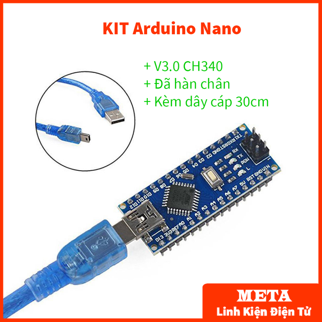 KIT Arduino Nano V3.0 CH340 Có kèm cáp Mini USB - Kit Nano Atmega328P ...