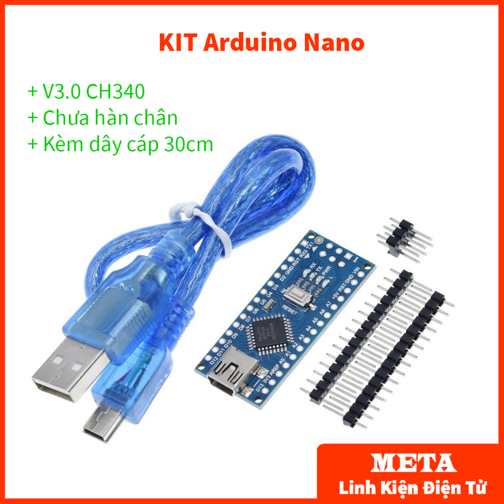 KIT Arduino Nano V3.0 CH340 Có kèm cáp Mini USB - Kit Nano Atmega328P ...