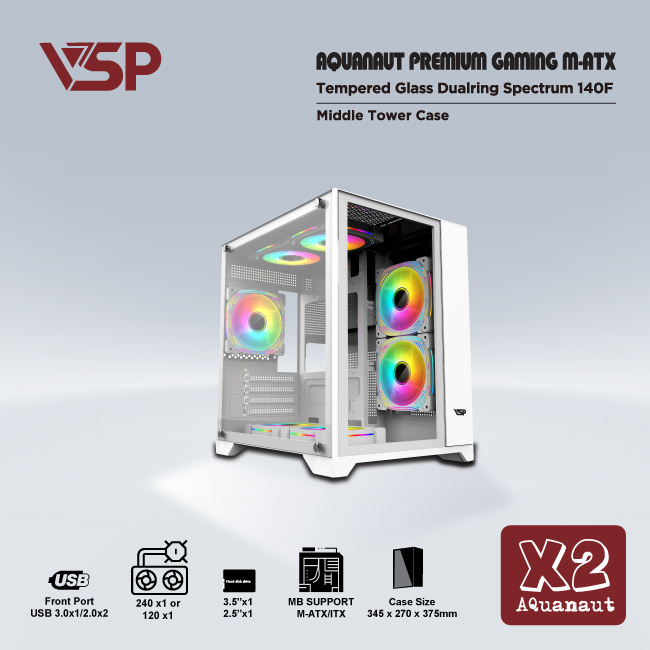 CASE VSP X2 AQUANAUT PREMIUM GAMING M-ATX (TRẮNG) NEW ( KHÔNG KÈM FAN ...