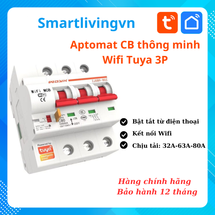 Aptomat CB thông minh Wifi Tuya 3P dòng 80A 63A bật tắt từ xa qua điện thoại | Shopee Việt Nam