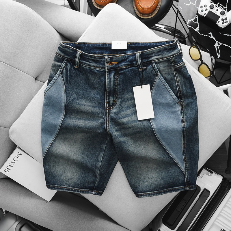 Quần short nam jean co giãn túi kiểu xéo cổ điển suông nhẹ hàng xuất ...