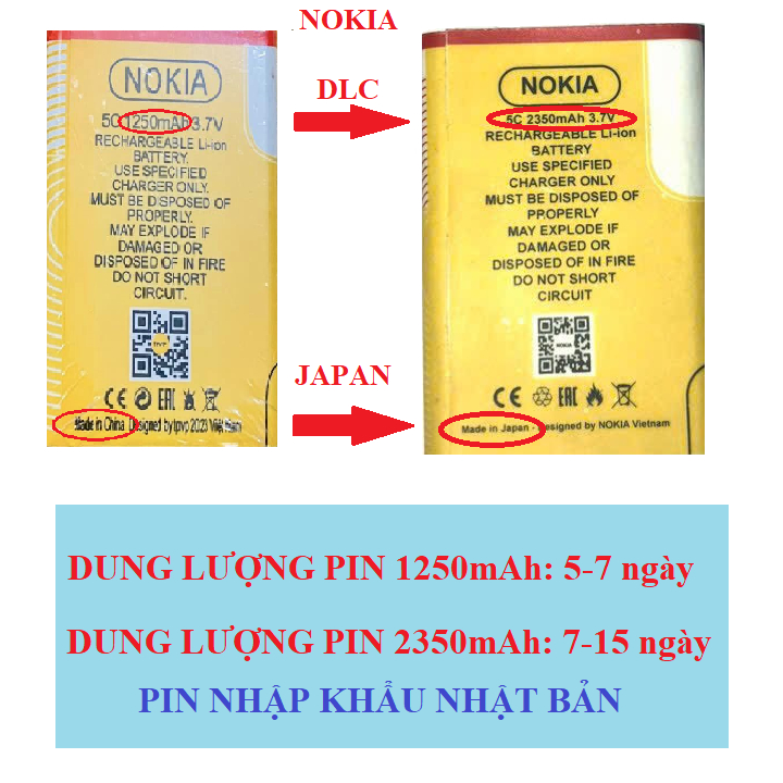 PIN NOKIA CHÍNH HÃNG 5C 4C DUNG LƯỢNG CAO 2350mAh-TƯƠNG THÍCH MỌI DÒNG MÁY- BH 36 THÁNG | Shopee ...