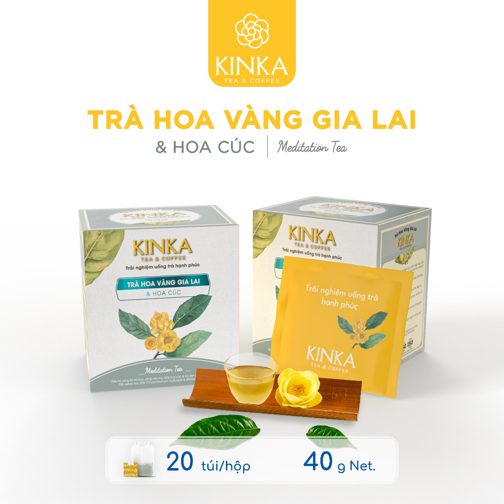 KINKA Trà Hoa Vàng Gia Lai & Hoa Cúc - MEDITATION TEA - Hộp 40g (20 gói ...